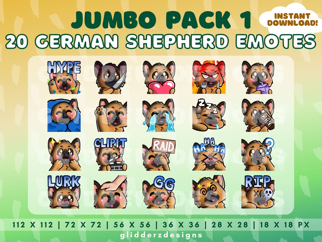 German Shepherd Emote Jumbo Pack 1 | 20 German Shepherd Twitch Emotes ...