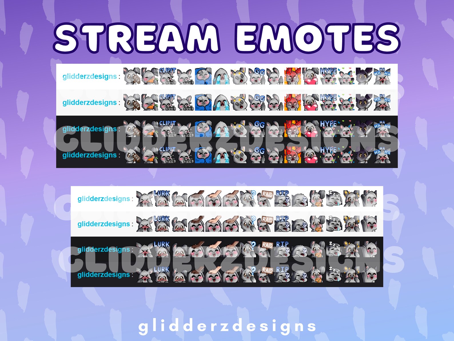 Gray Bunny Emote Jumbo Pack 1 | Gray Bunny Twitch Emotes | 21 Gray ...