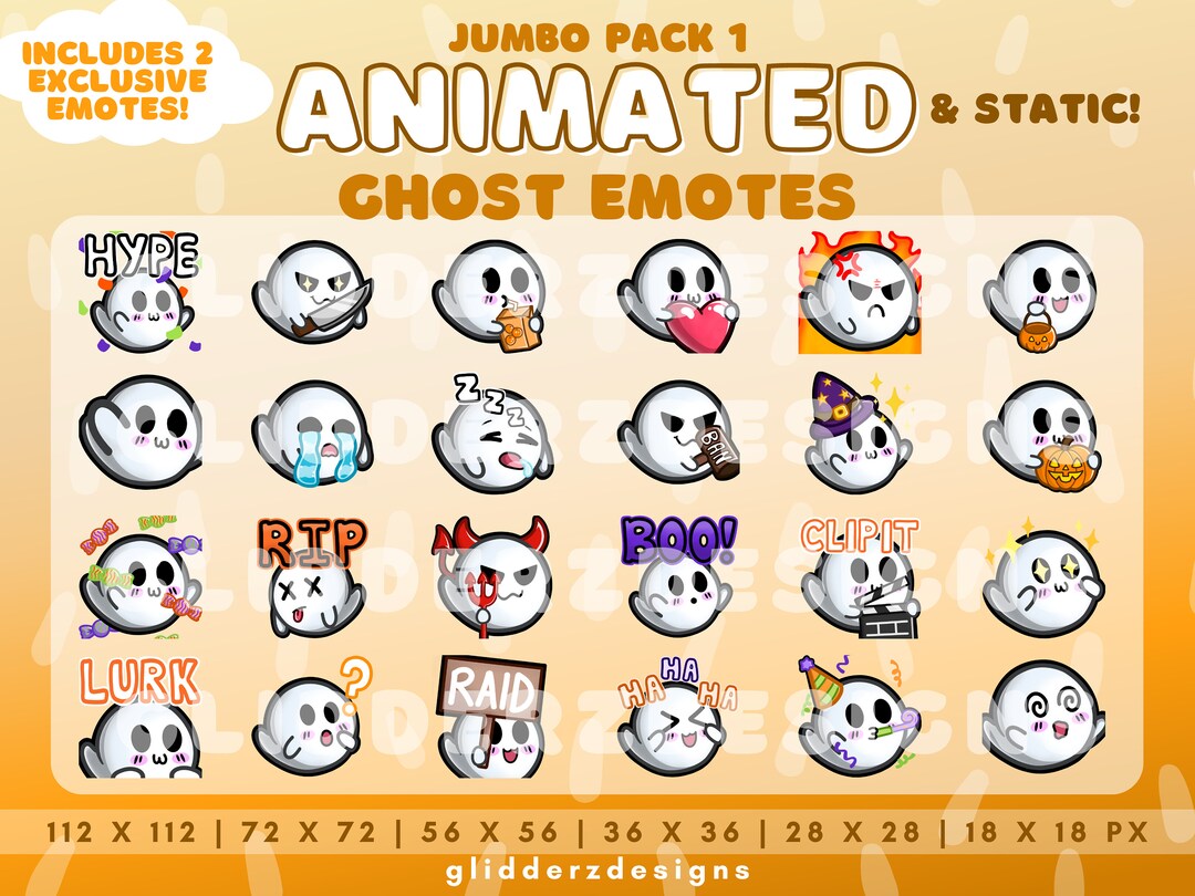 ANIMATED Ghost Emotes JUMBO Pack 1 | 24 Static AND Animated Ghost ...