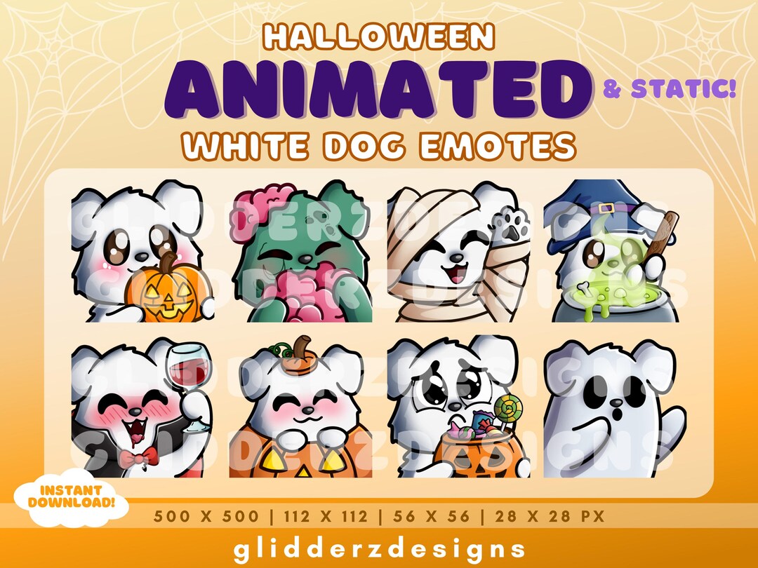 White Dog Halloween ANIMATED Emotes | 8 Animated AND Static Dog ...
