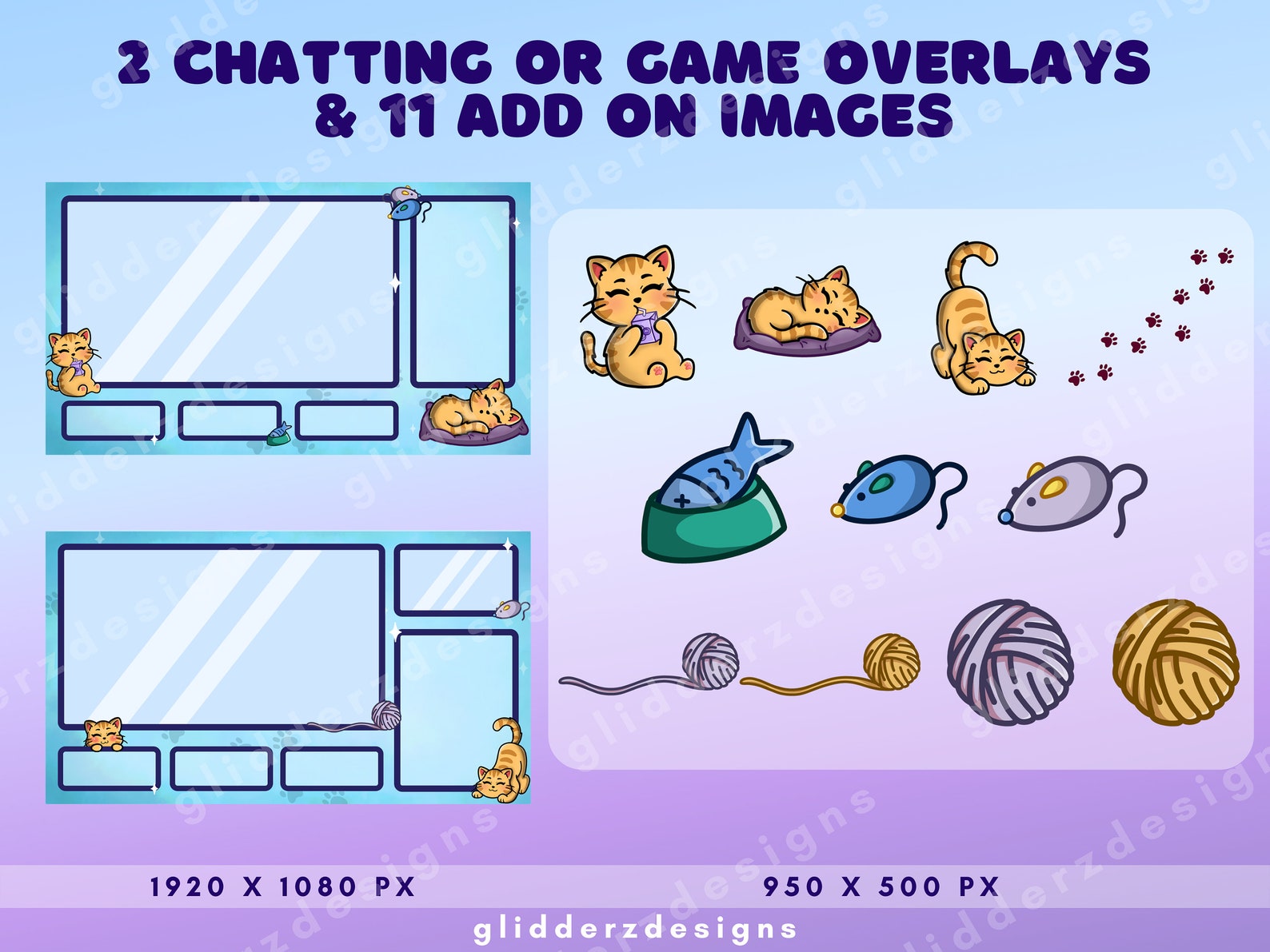 Blue Animated Stream Overlays | Cat Animated Starting Soon Screen ...