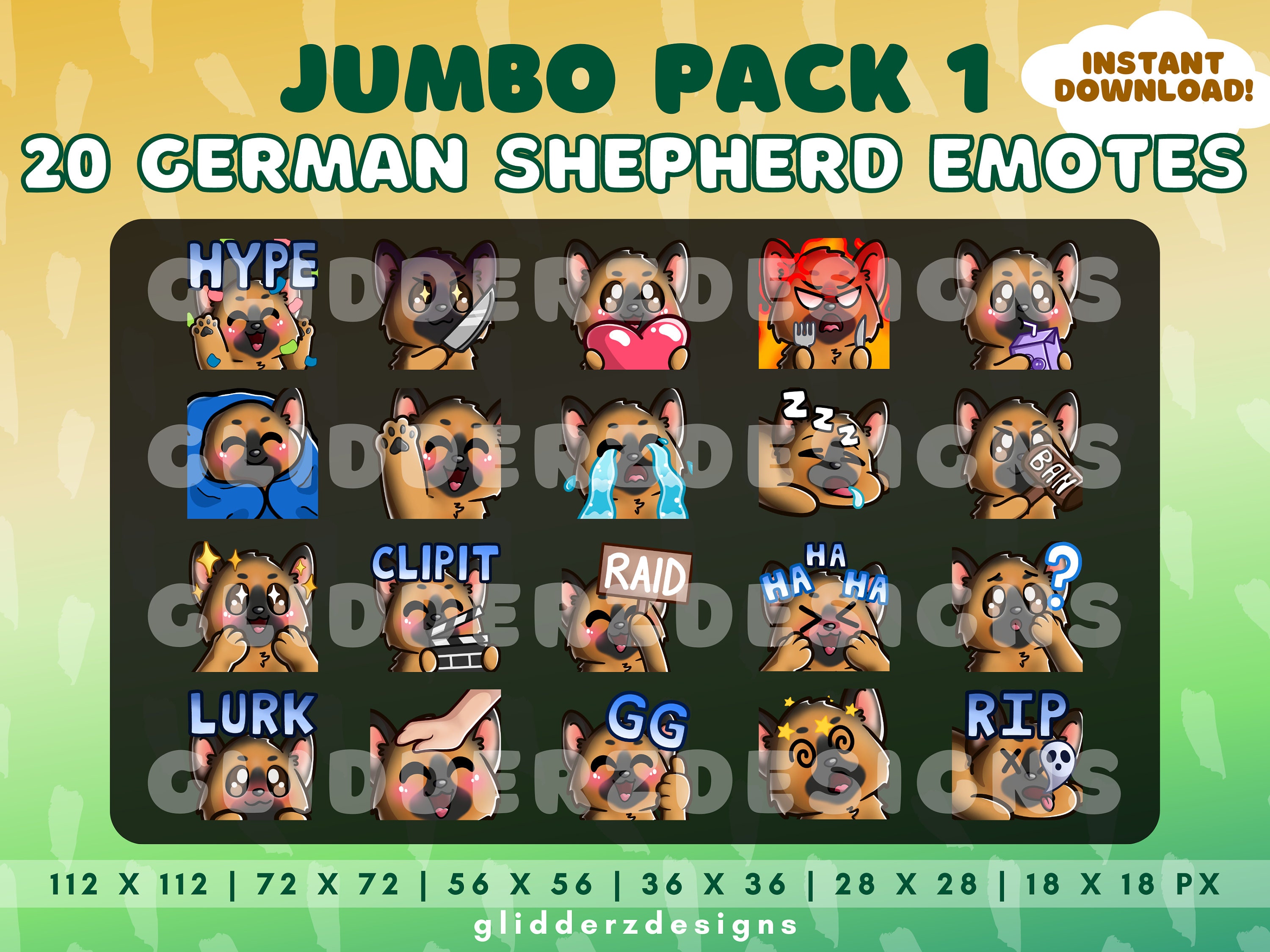 German Shepherd Emote Jumbo Pack 1 20 German Shepherd Twitch - Etsy