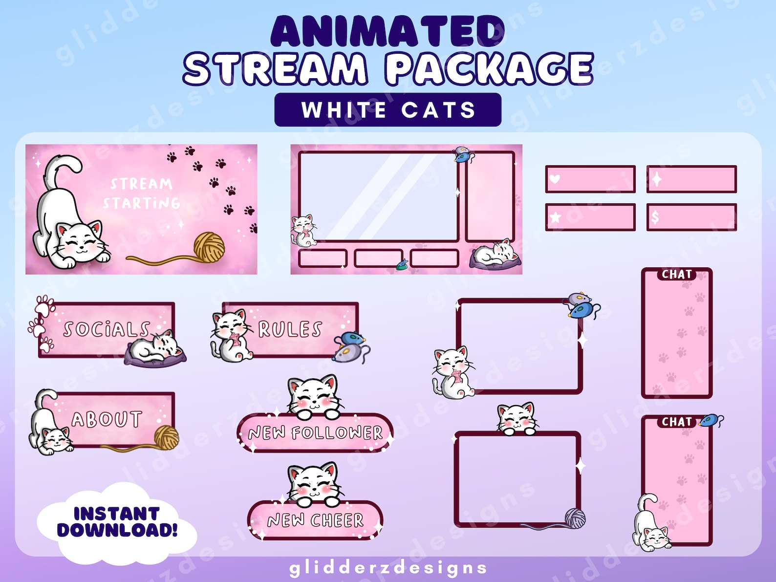 Animated Cat Overlay Package White Cat Twitch Package Cat - Etsy