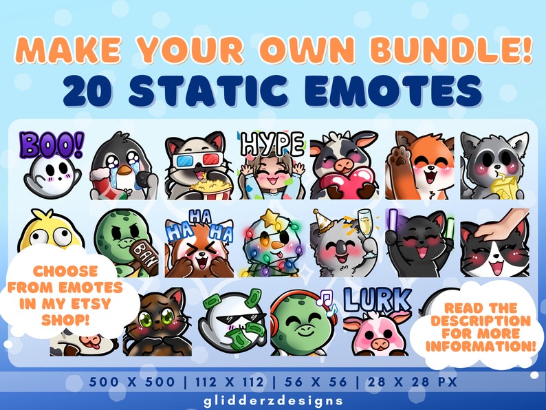 20x Static Twitch Emote Pack Make Your Own Bundle of Emotes - Etsy