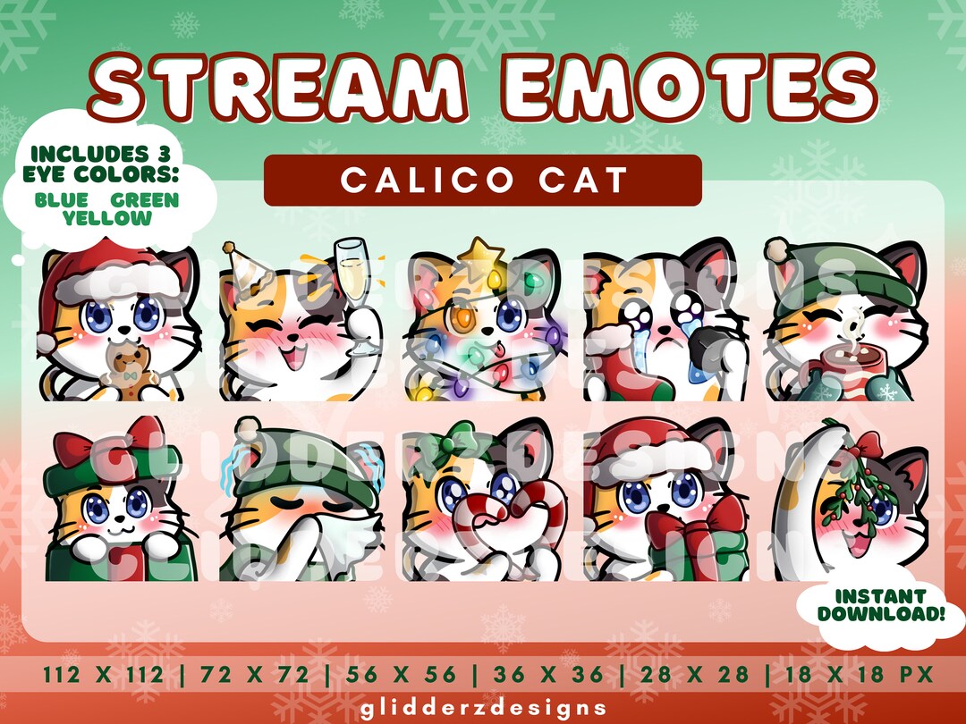 Christmas Cat Twitch Emotes | Calico Cat Twitch Emotes | Christmas ...