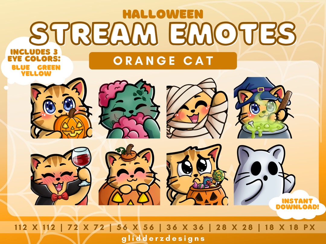 Orange Cat Halloween Emote Pack Halloween Cat Emotes 8 Halloween Twitch ...