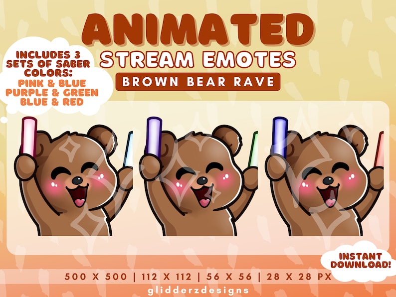 Brown Bear ANIMATED Rave Twitch Emote | Bear Glow Stick Emote Animated ...