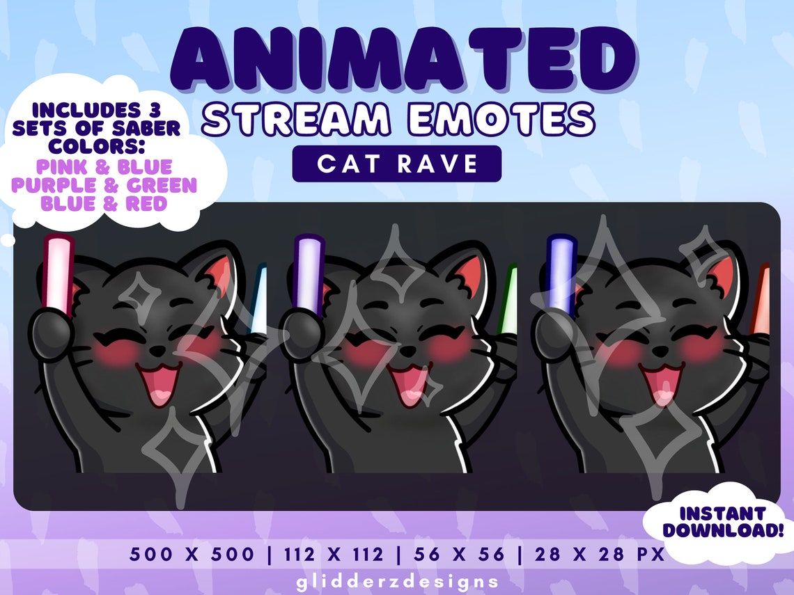 Black Cat ANIMATED Glow Stick Emote Black Cat Rave Animated - Etsy