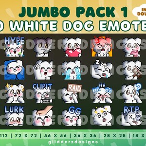 White Dog Emote Jumbo Pack 1 | 20 White Dog Twitch Emotes | Cute Puppy ...