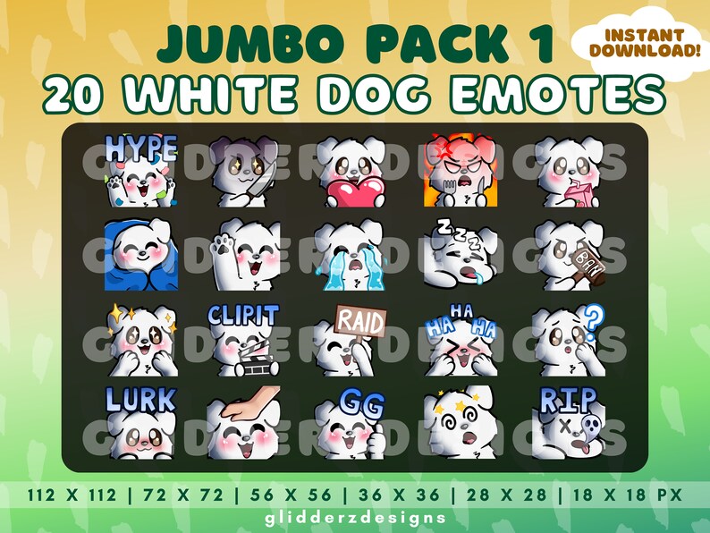 White Dog Emote Jumbo Pack 1 20 White Dog Twitch Emotes - Etsy