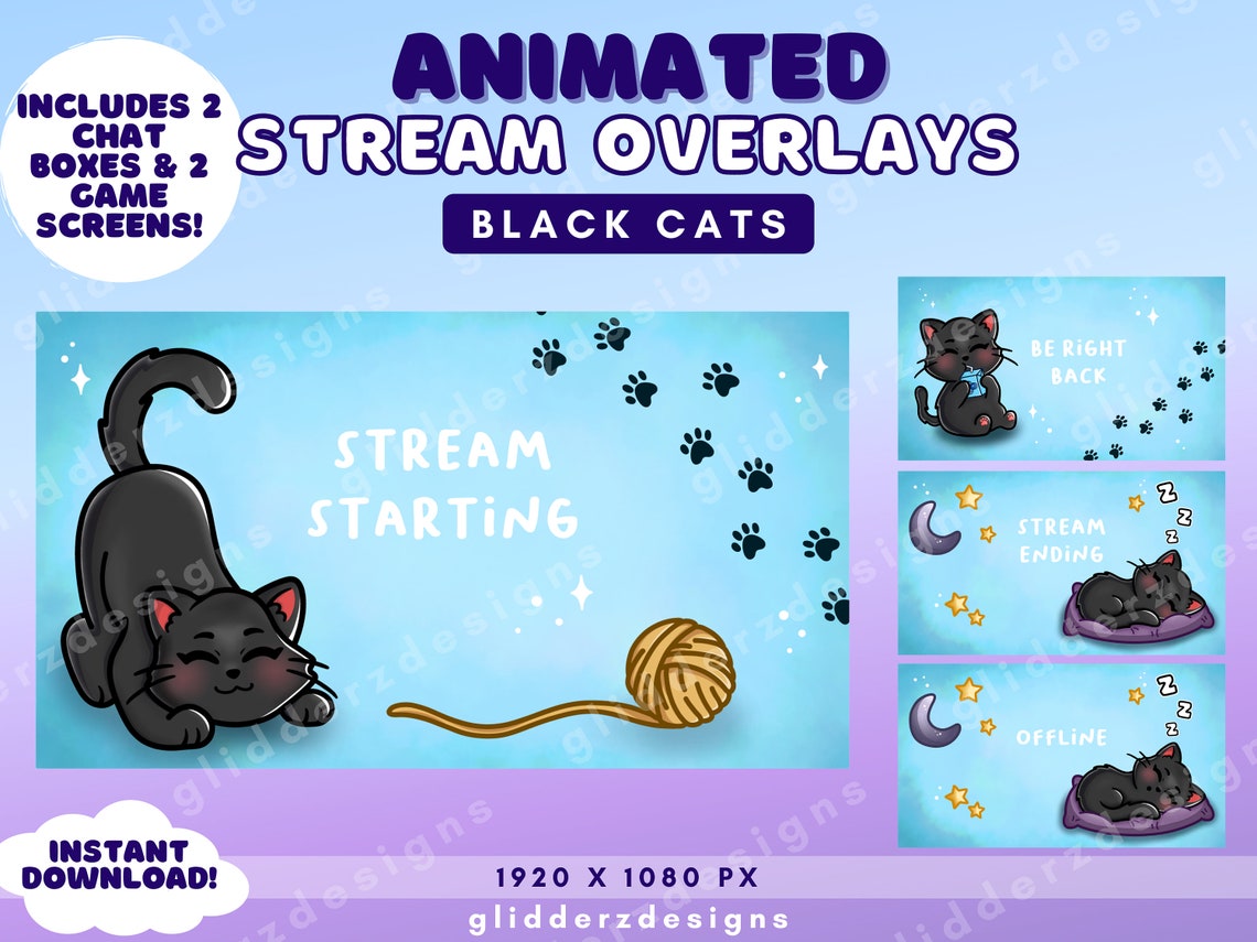 ANIMATED Cat Twitch Overlay Black Cat Overlay Twitch - Etsy Canada