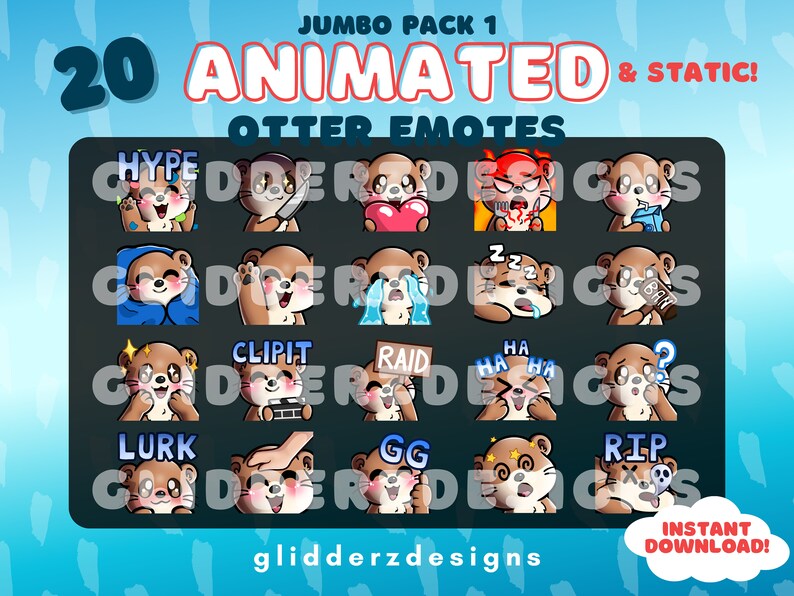 Otter ANIMATED Emotes Jumbo Pack 1 | 20 Otter Twitch Emotes | 20 Static ...