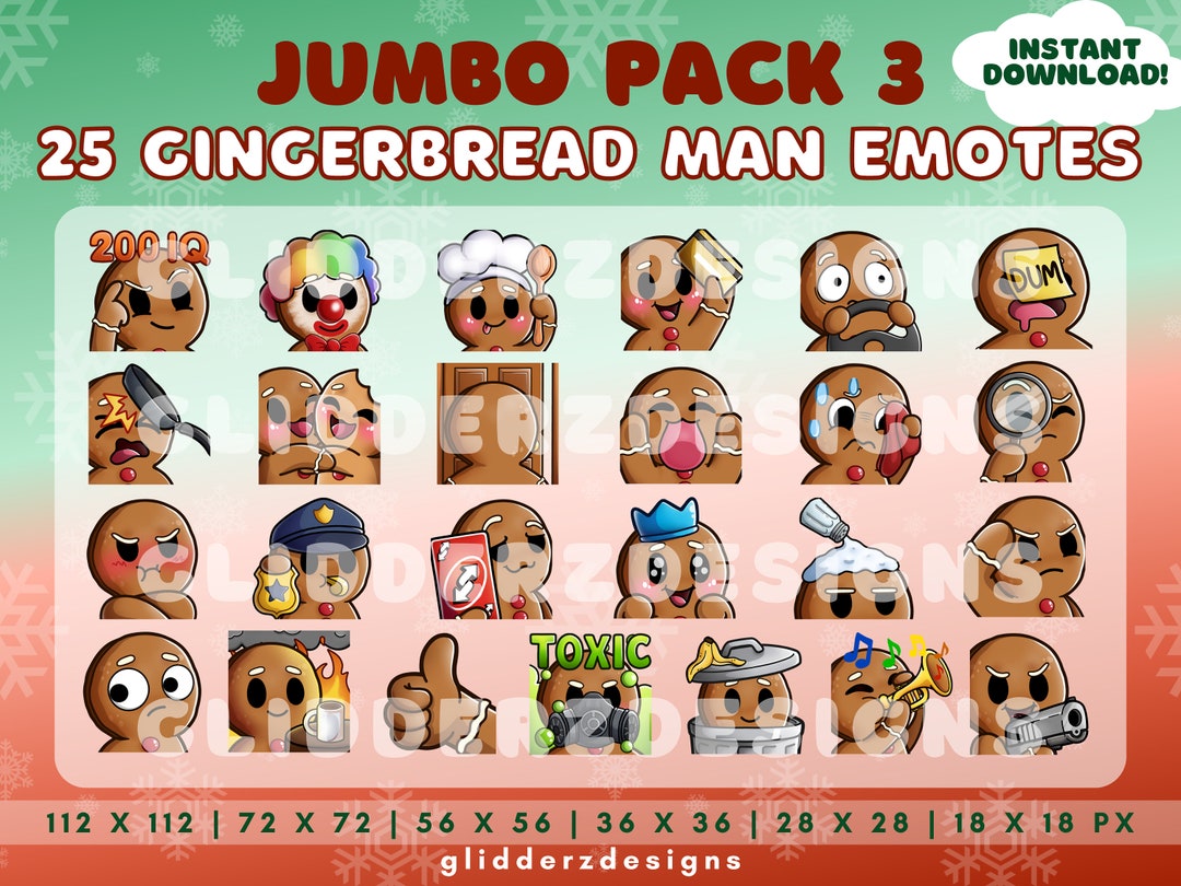 Gingerbread Man Emote Jumbo Pack 3 Gingerbread Man Twitch Emotes 25 ...