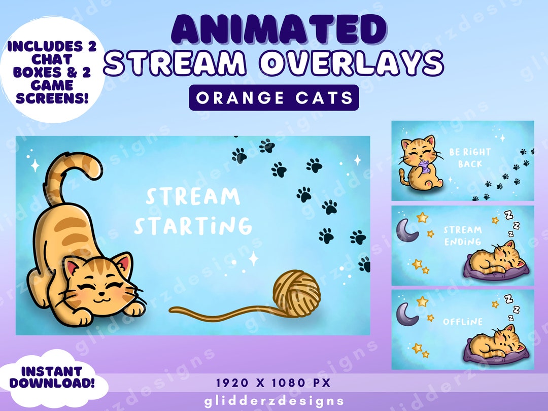 Blue Animated Stream Overlays | Cat Animated Starting Soon Screen ...