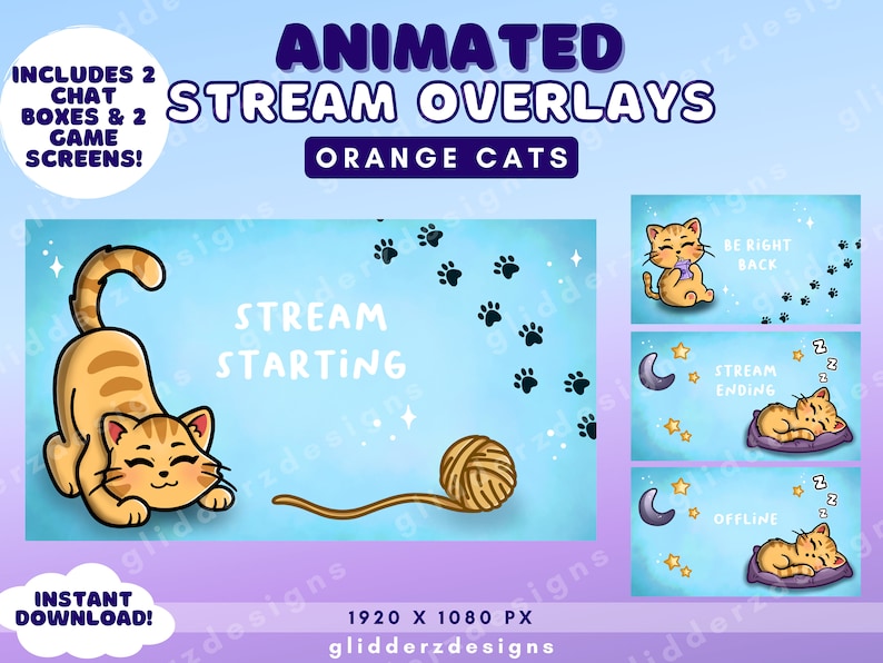Blue Animated Stream Overlays Cat Animated Starting Soon - Etsy