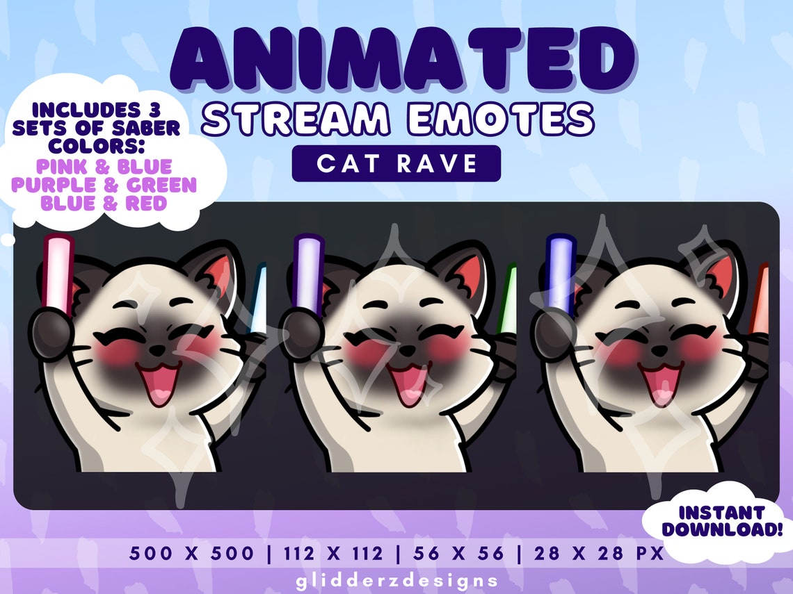 Glow Stick Animated Emote | Siamese Cat Rave Animated Twitch Emote ...