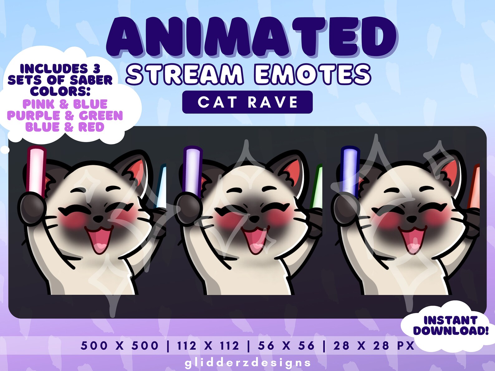 Glow Stick Animated Emote Siamese Cat Rave Animated Twitch - Etsy