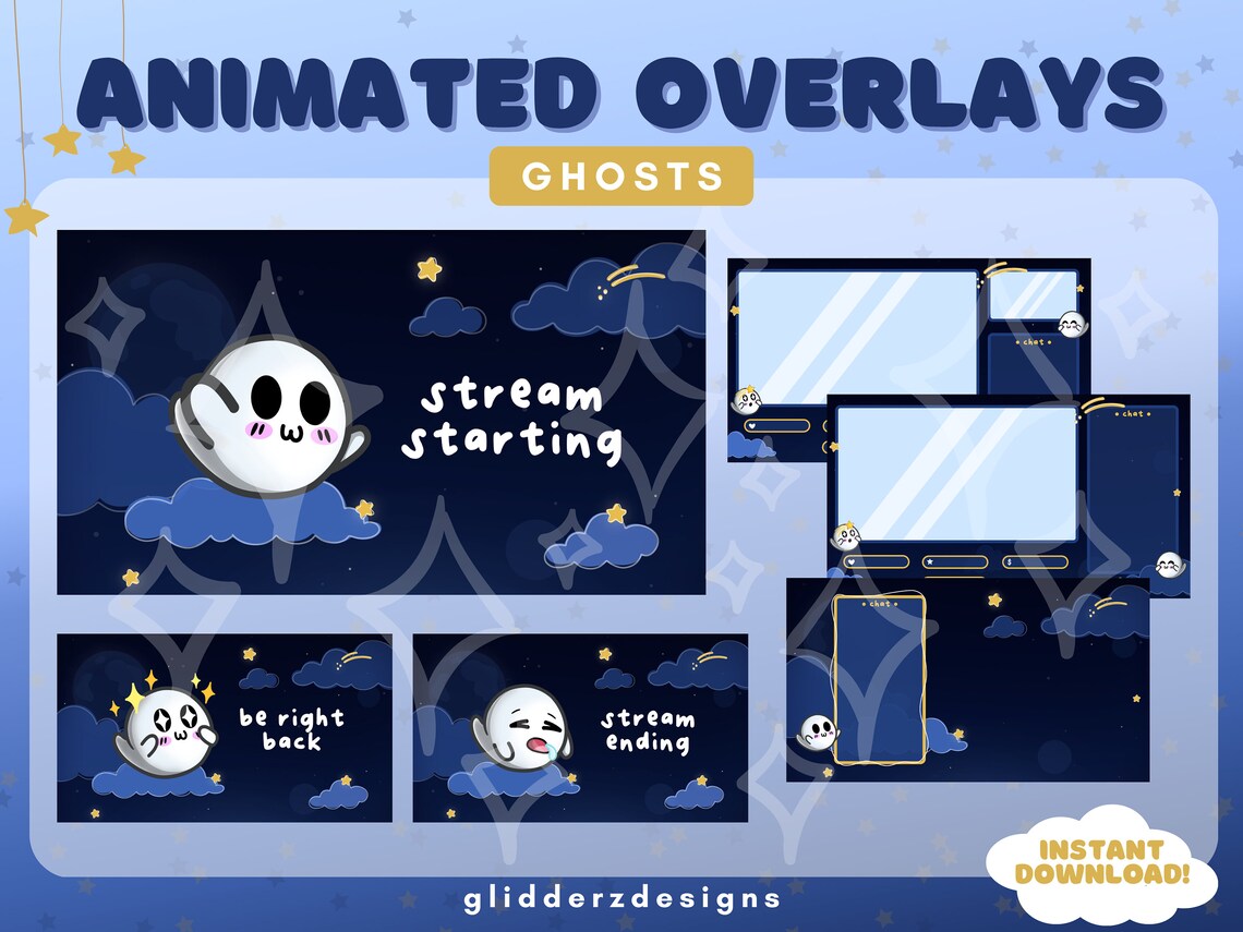 Ghost Twitch Overlays | Night Sky Overlays for Stream | Cloudy Night ...