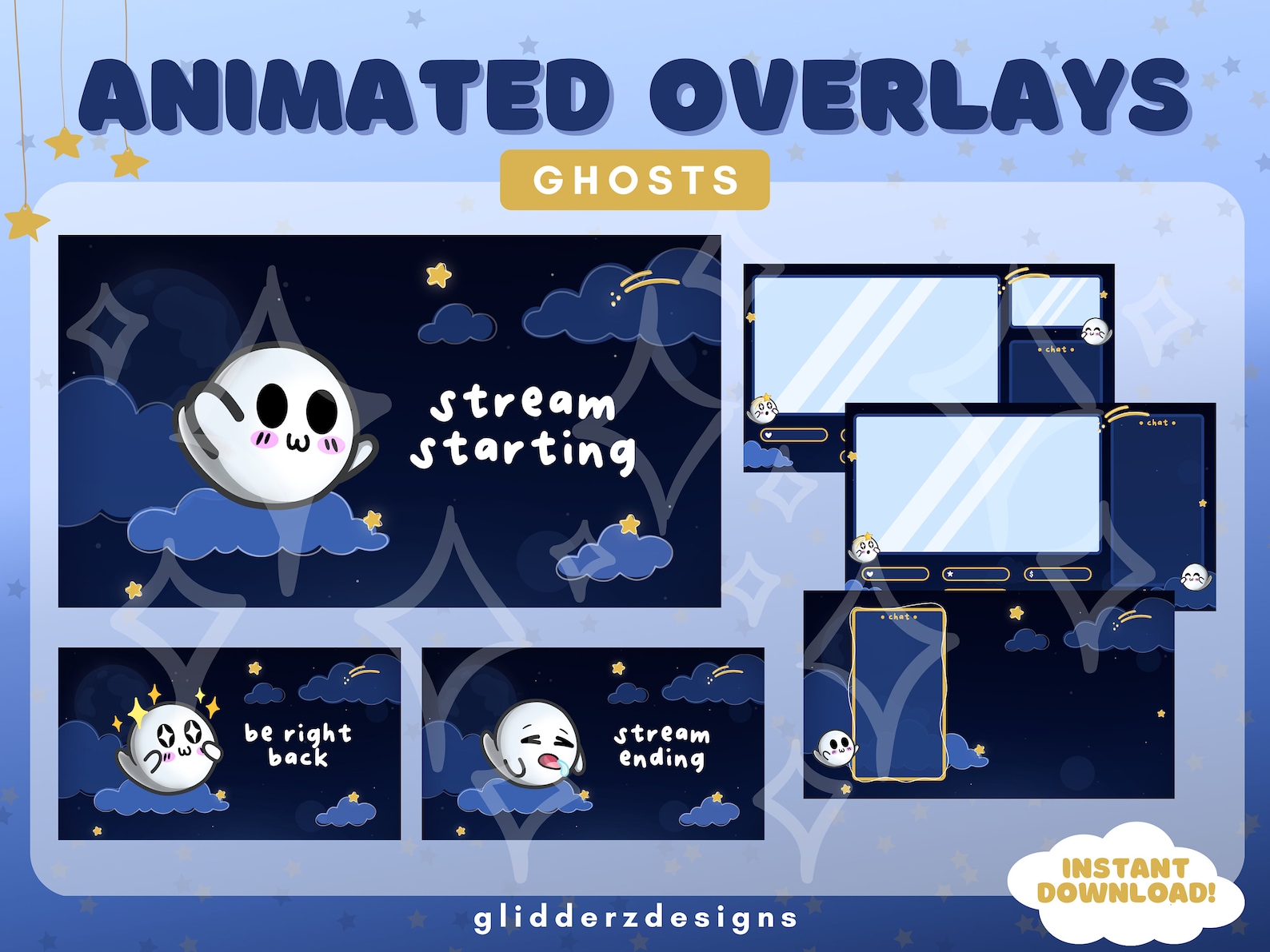Ghost Twitch Overlays Night Sky Overlays for Stream Cloudy - Etsy