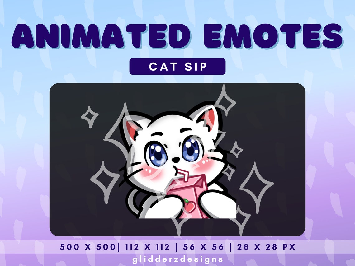 ANIMATED Emotes Twitch Cat Sip Emote White Cat Sip Animated | Etsy