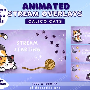 Calico Cat Twitch Overlay ANIMATED | Animated Cat Overlay Pack | Purple ...