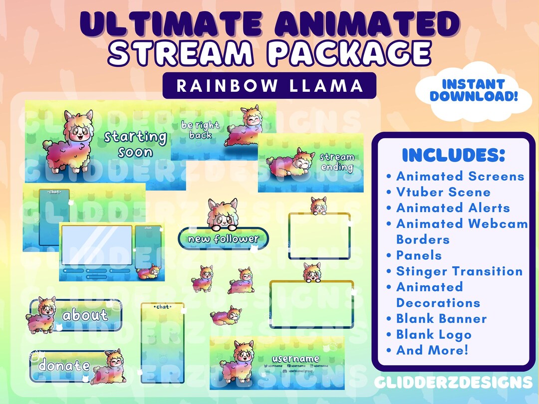 ULTIMATE Rainbow Llama Stream Package | Llama Twitch Package | Llama ...