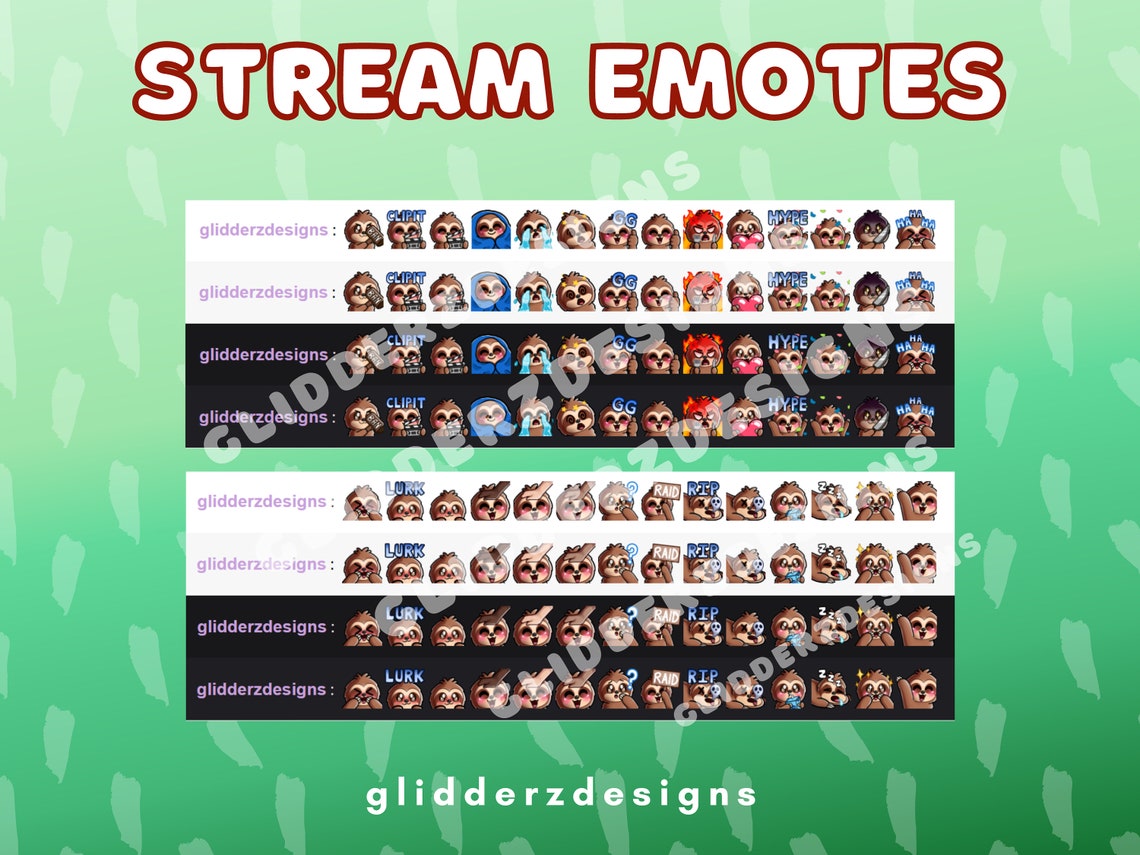 Sloth ANIMATED Emotes Jumbo Pack 1 | 20 Sloth Twitch Emotes | 20 Static ...