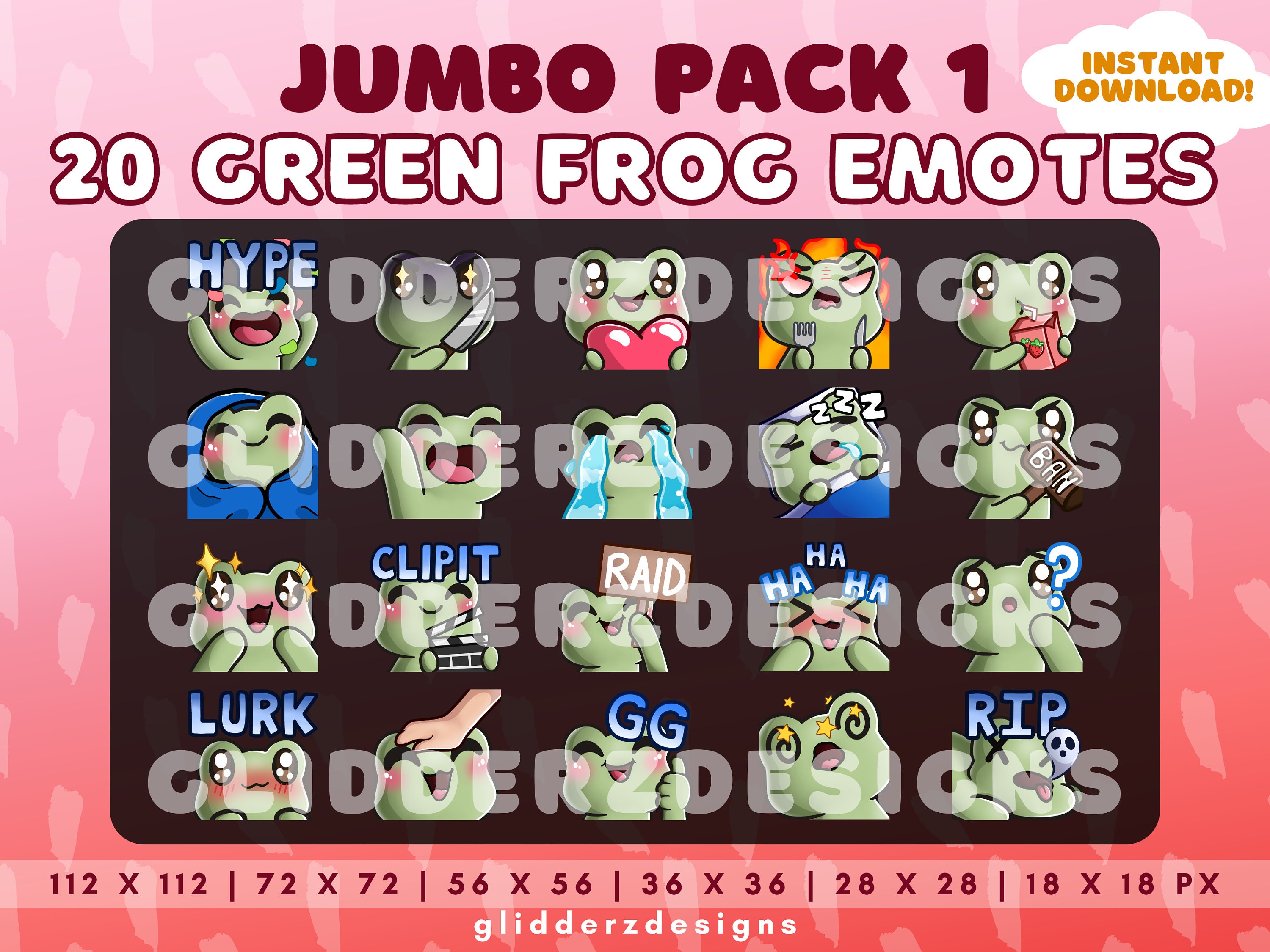 Frog Twitch Emote Jumbo Pack 1 20 Green Frog Emotes Cute - Etsy
