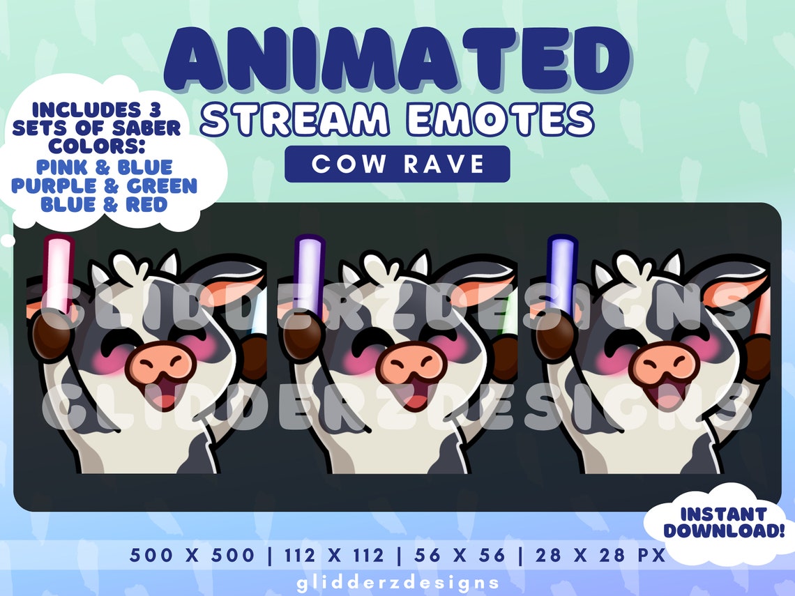 Cow ANIMATED Glow Stick Emote | Cow Rave Animated Twitch Emote | Cow ...