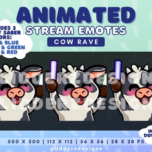 Cow ANIMATED Glow Stick Emote | Cow Rave Animated Twitch Emote | Cow ...