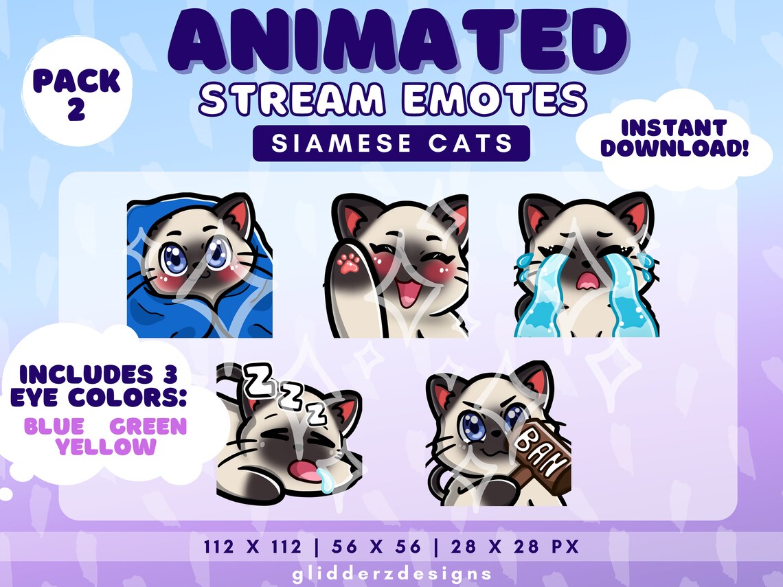 ANIMATED Siamese Cat Emotes Twitch Pack 2 Siamese Cat - Etsy