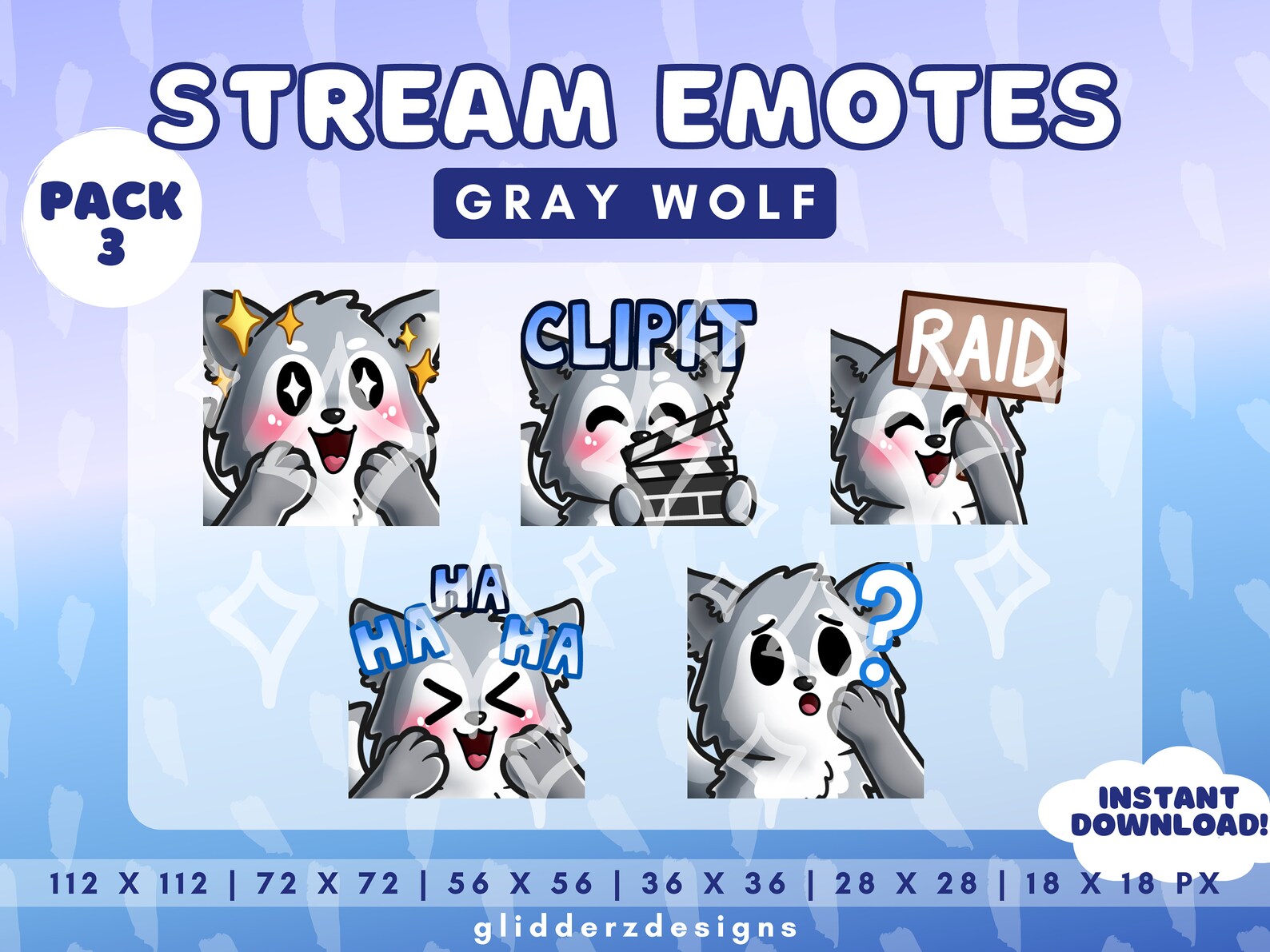 Gray Wolf Twitch Emotes JUMBO Pack 1 Cute Wolf Emotes 20 - Etsy