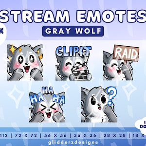 Gray Wolf Twitch Emotes JUMBO Pack 1 | Cute Wolf Emotes | 20 Gray Wolf ...