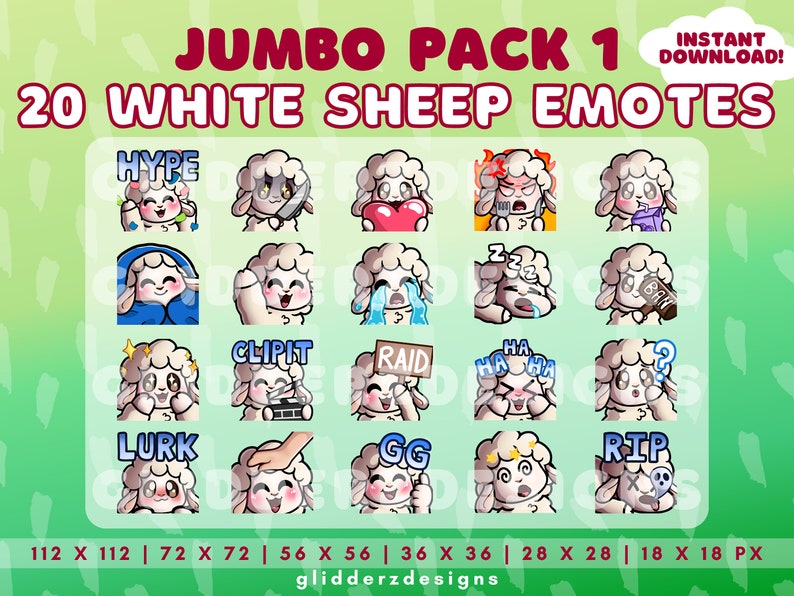 White Sheep Twitch Emote Jumbo Pack 1 20 White Sheep Emotes - Etsy