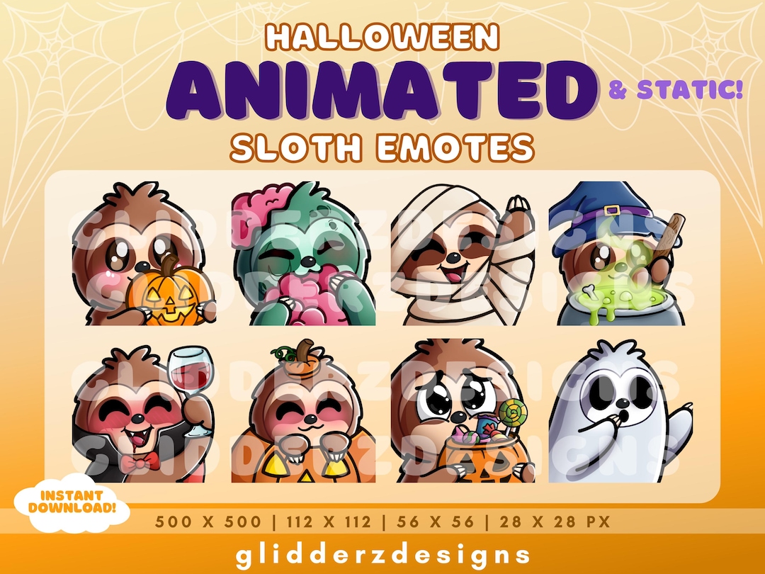 Sloth Halloween ANIMATED Twitch Emotes | 8 Animated AND Static Sloth ...