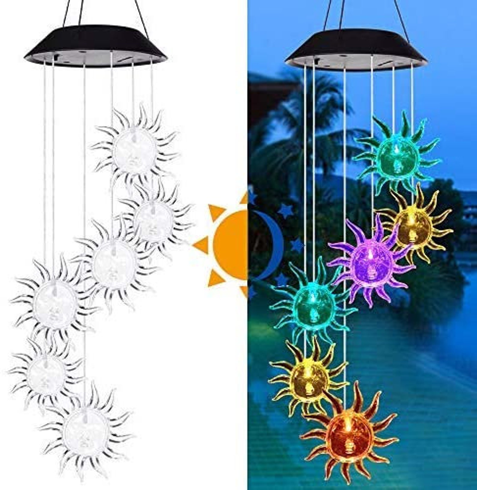Wind Chime Solar Lights Chimes Outdoor Sun Flower Hummingbird Light ...