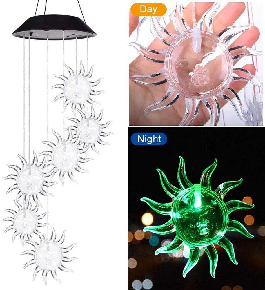 Wind Chime Solar Lights Chimes Outdoor Sun Flower Hummingbird Light ...