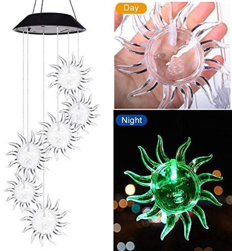 Wind Chime Solar Lights Chimes Outdoor Sun Flower Hummingbird Light ...
