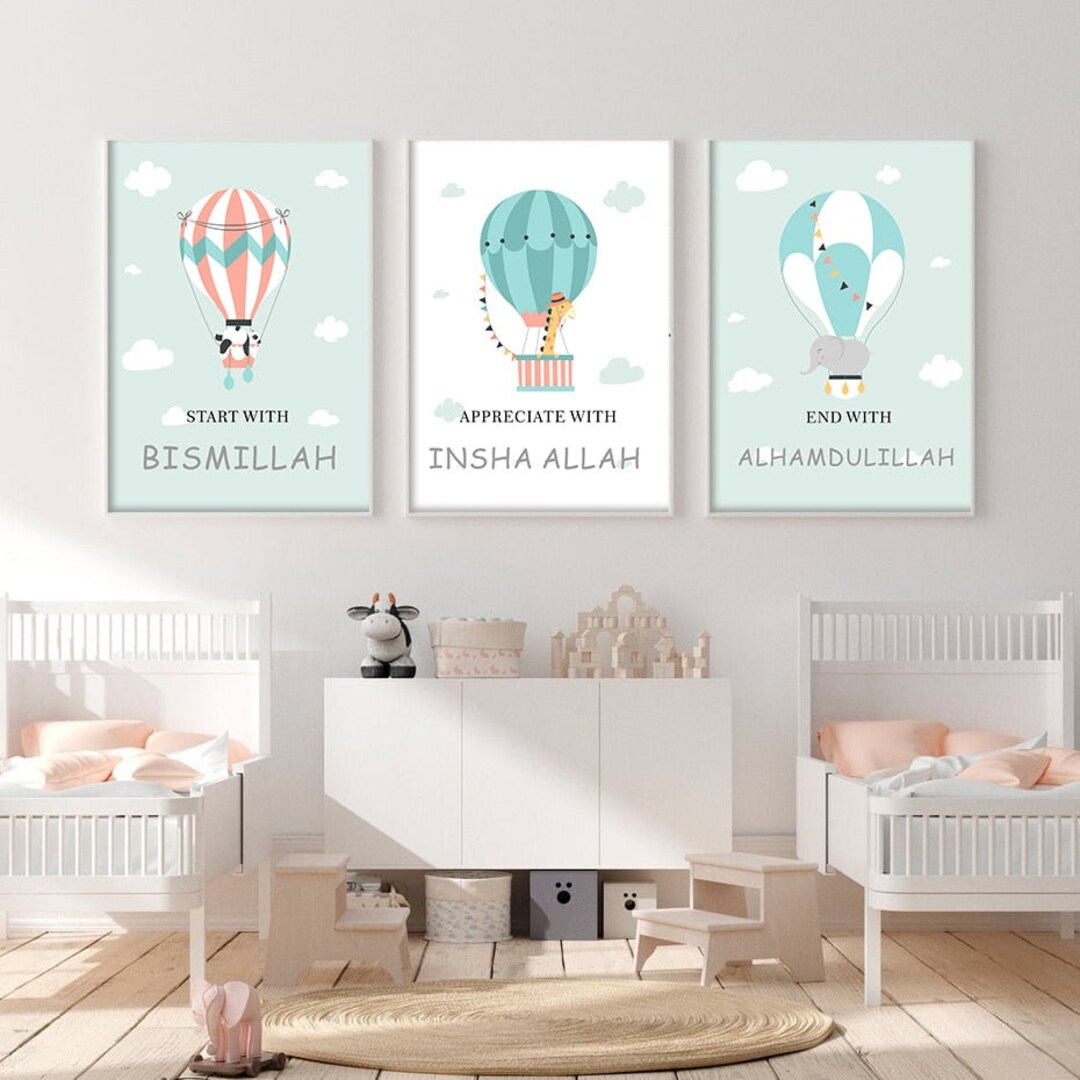 Islamic Kids Art Hot Air Balloon Islamic Wall Art Print Islamic Nursery ...