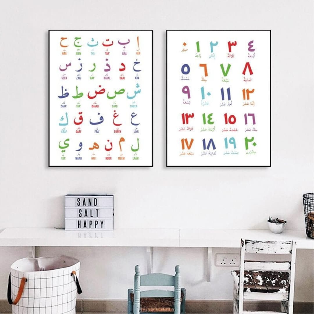 Islamic Kids Wall Art Canvas Arabic Letters Alphabets Numerals Islamic ...