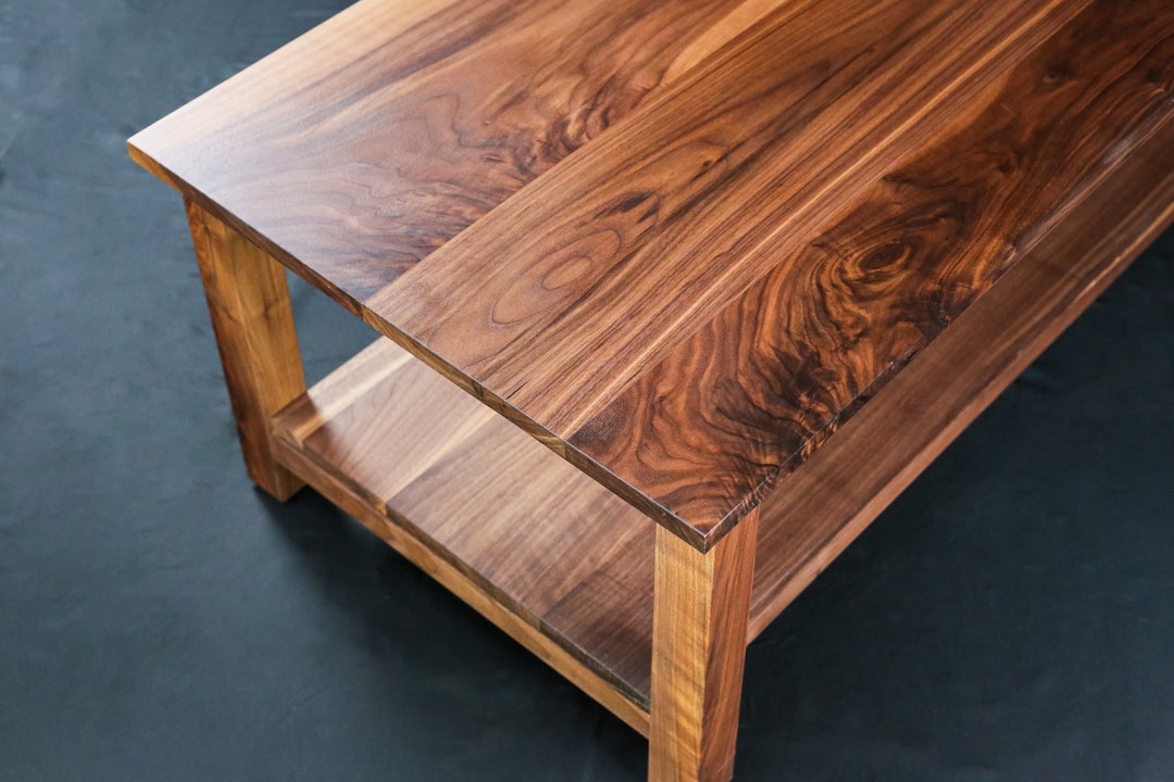 Walnut Coffee Table With Lower Shelf Storage Solid Wood Walnut, White ...