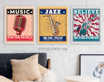 Vintage Music Wall Art, Retro Music Prints, Music Lover Gift, Music ...