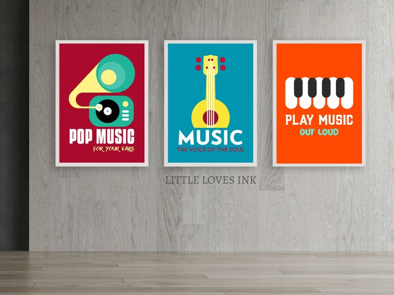 Music Wall Art Set of 3, Music Guitar Printable, Music Piano Print ...