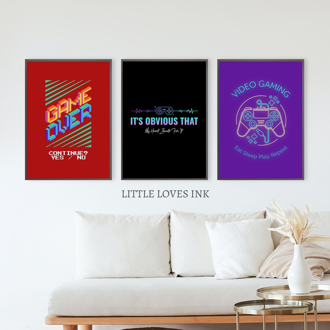 Retro Gaming Printables Set of 3, Video Gaming Wall Art, Gaming Wall ...