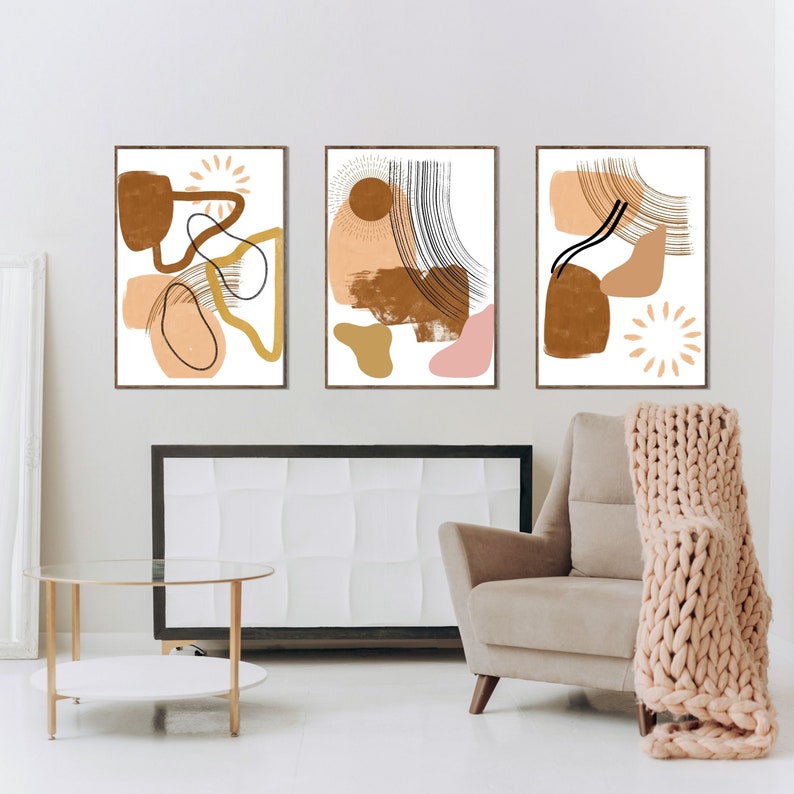 Set von 3 abstrakten Boho Wandkunst Drucke, Boho abstrakte Drucke, Wohnzimmer KunstDruck, Home ...