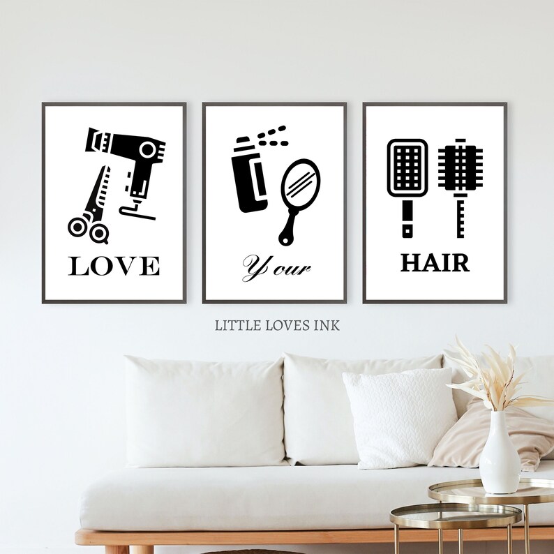 Hair Salon Decor Set of 3 Prints, Hair Salon Love Your Hair Decor, Hair ...