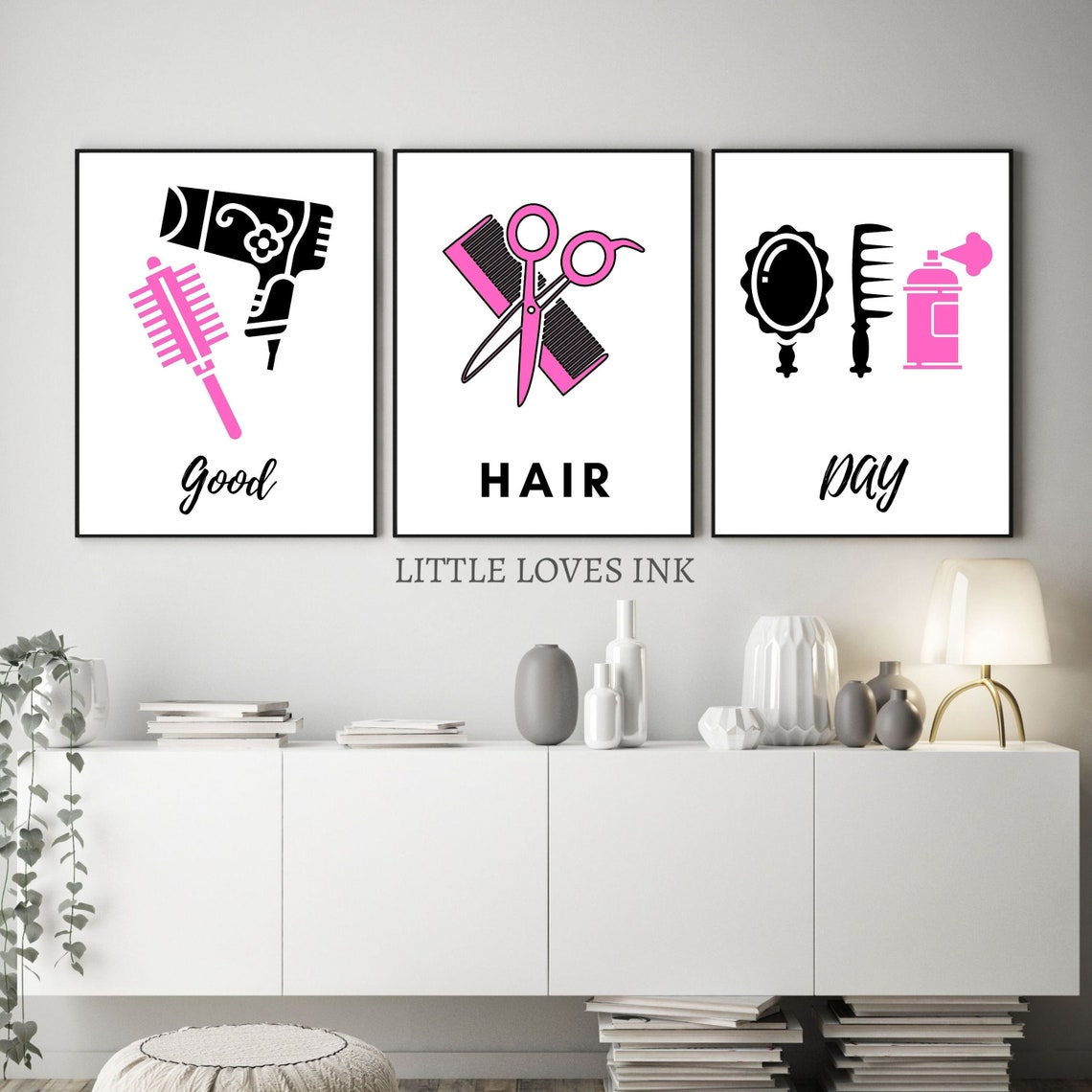 Hair Salon Wall Art Set of 3, Hair Wall Art Prints, Good Hair Day Wall ...