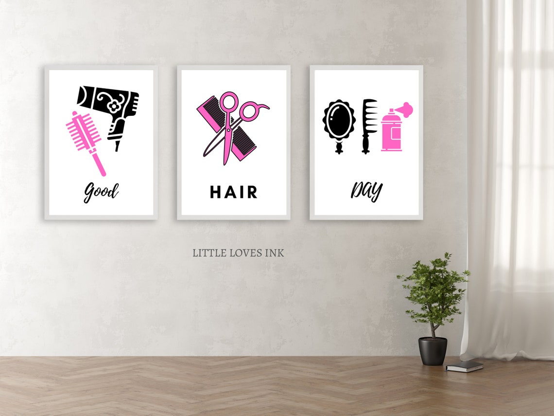 Hair Salon Wall Art Set of 3, Hair Wall Art Prints, Good Hair Day Wall ...