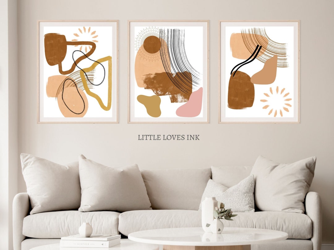 Set von 3 abstrakten Boho Wandkunst Drucke, Boho abstrakte Drucke, Wohnzimmer KunstDruck, Home ...
