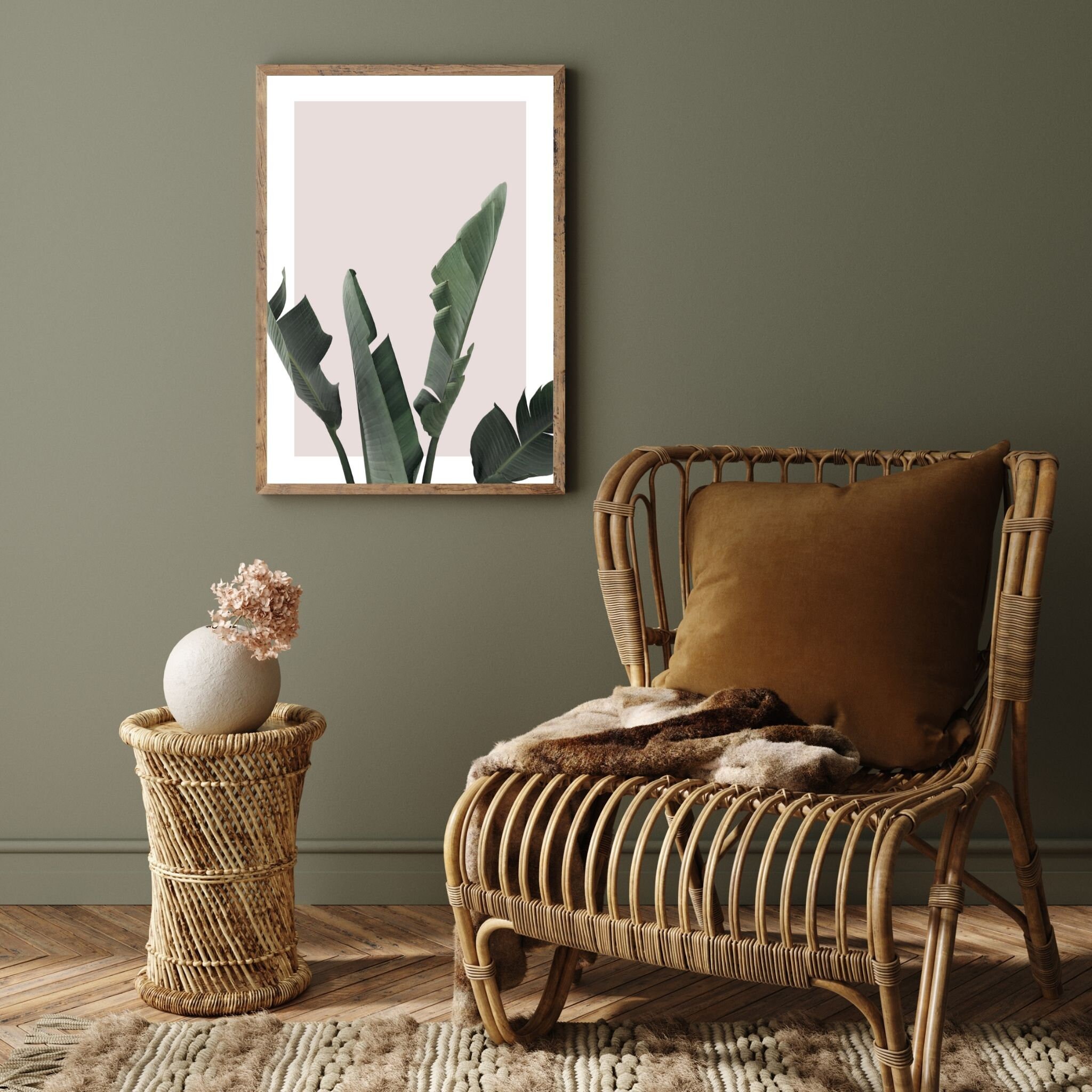 Minimalist Green Leaves Printable, Abstract Green Leaves Wall Art ...